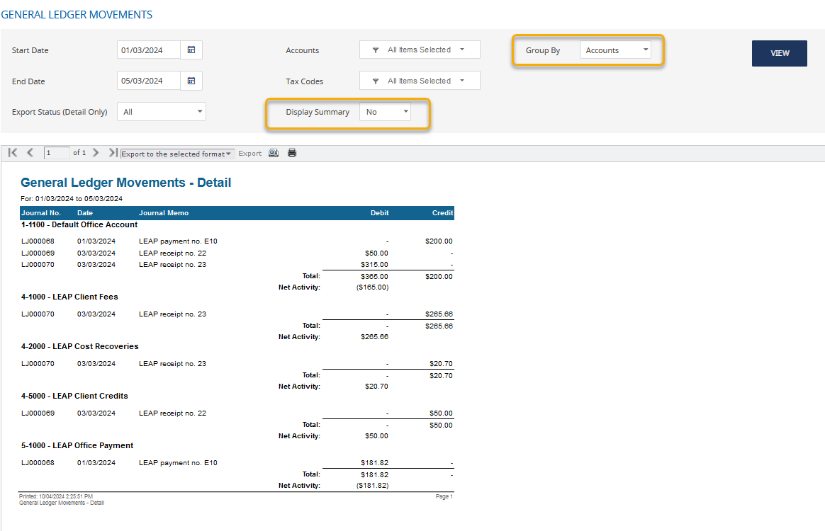 General Ledger Movements Report | LEAP Community