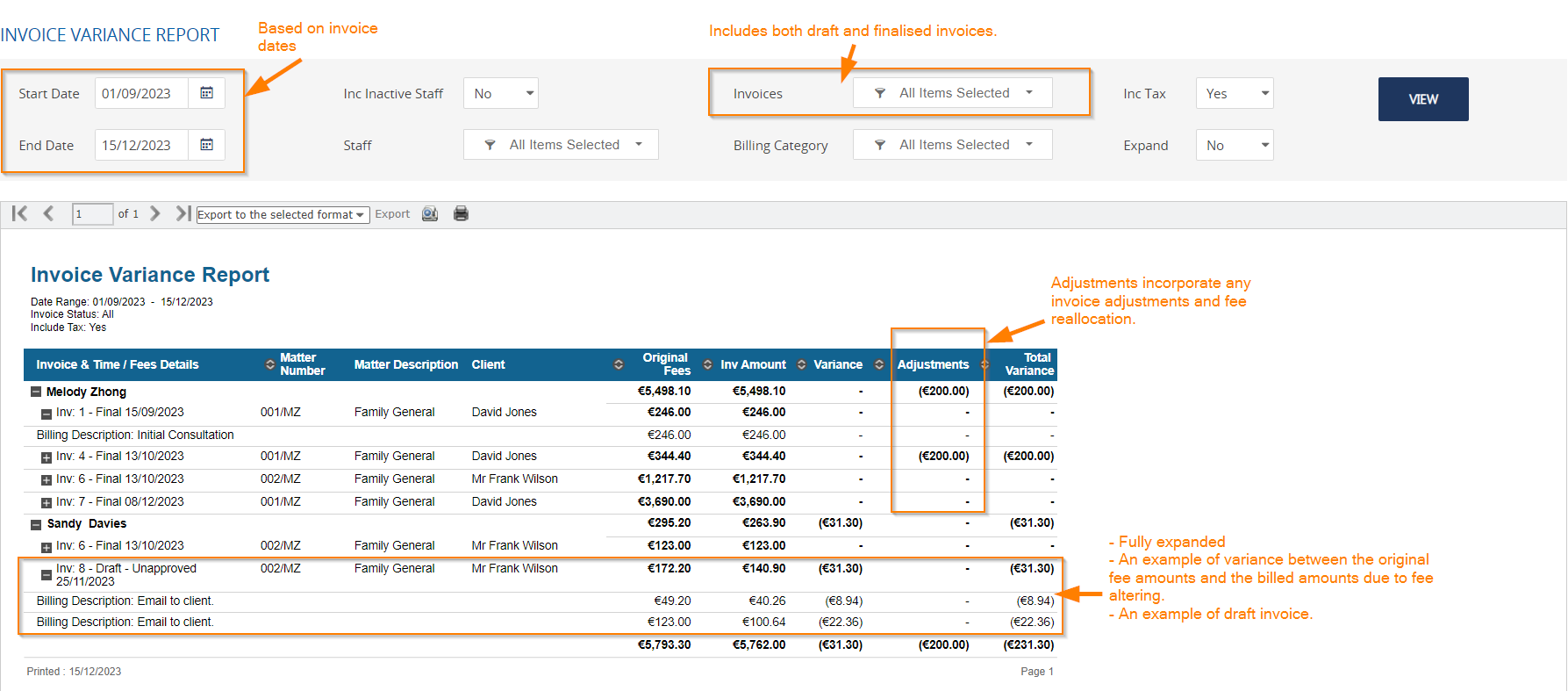 Invoice Variance Report